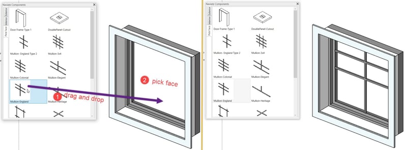 Component browser - how to nest elements to door and window families